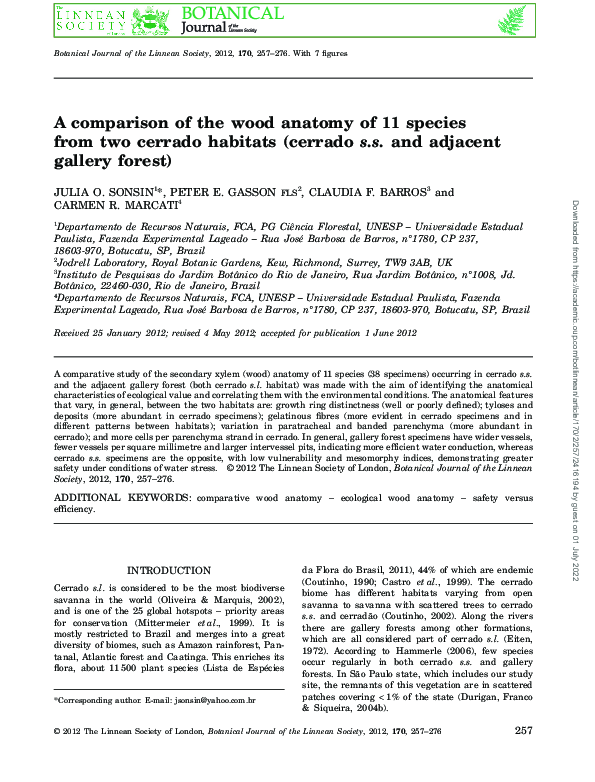(PDF) A comparison of the wood anatomy of 11 species from two cerrado ...