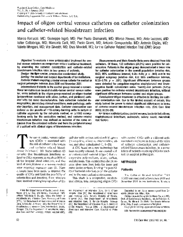 (PDF) Impact of oligon central venous catheters on catheter ...