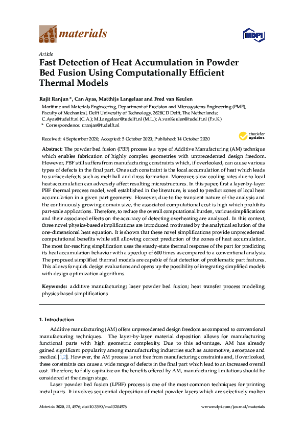 (PDF) Fast Detection of Heat Accumulation in Powder Bed Fusion Using ...