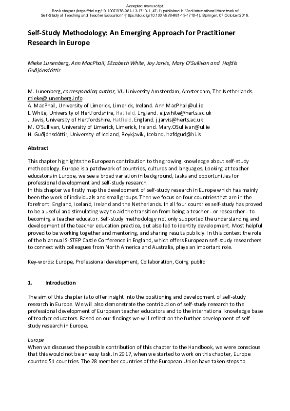 (PDF) Self-Study Methodology: An Emerging Approach for Practitioner ...