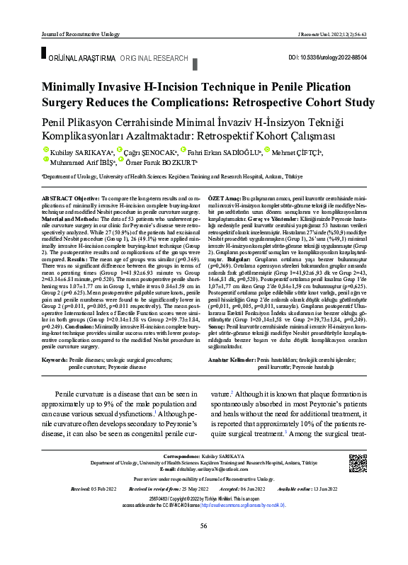 (PDF) Minimally Invasive H-Incision Technique in Penile Plication Surgery Reduces the ...