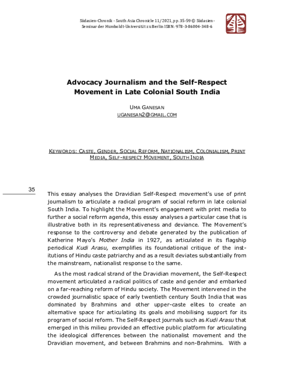(PDF) Advocacy Journalism and the Self-Respect Movement in Late ...
