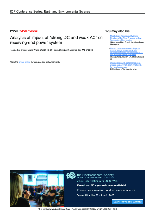(PDF) Analysis of impact of “strong DC and weak AC” on receiving-end ...