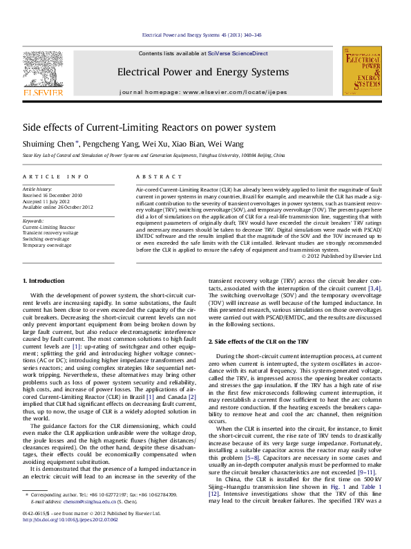 Pdf Side Effects Of Current Limiting Reactors On Power System