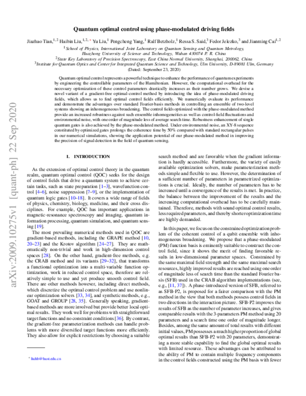 (PDF) Quantum optimal control using phase-modulated driving fields | Pengcheng Yang - Academia.edu