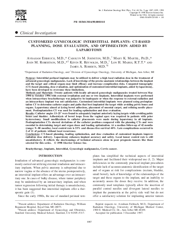 (PDF) Customized Gynecologic Interstitial Implants: CT-Based Planning ...