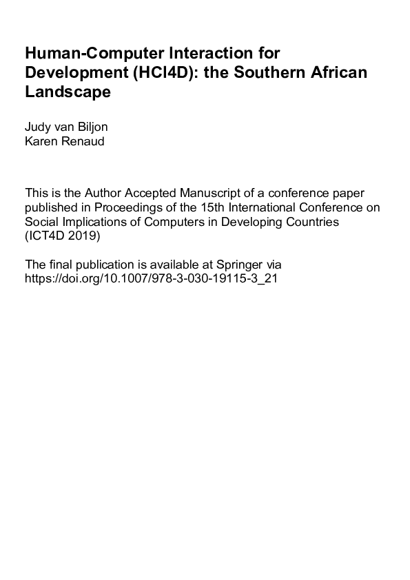 (PDF) Human-Computer Interaction for Development (HCI4D): The Southern African Landscape