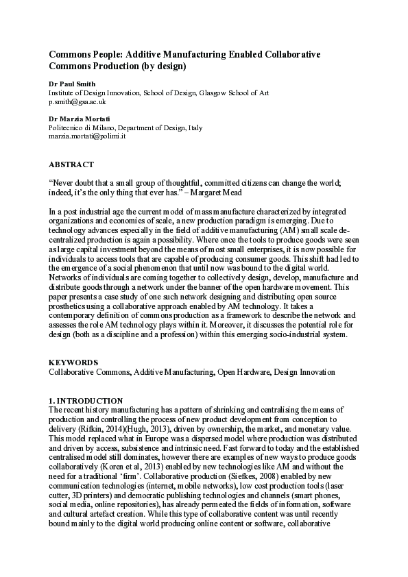 (PDF) Commons people: additive manufacturing enabled collaborative ...