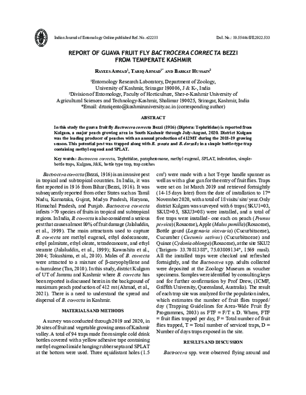 (PDF) Report of Guava Fruit Fly Bactrocera correcta Bezzi from ...