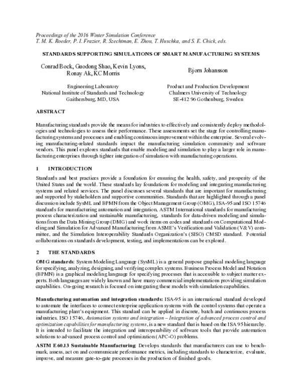 (PDF) Standards Supporting Simulations of Smart Manufacturing Systems ...
