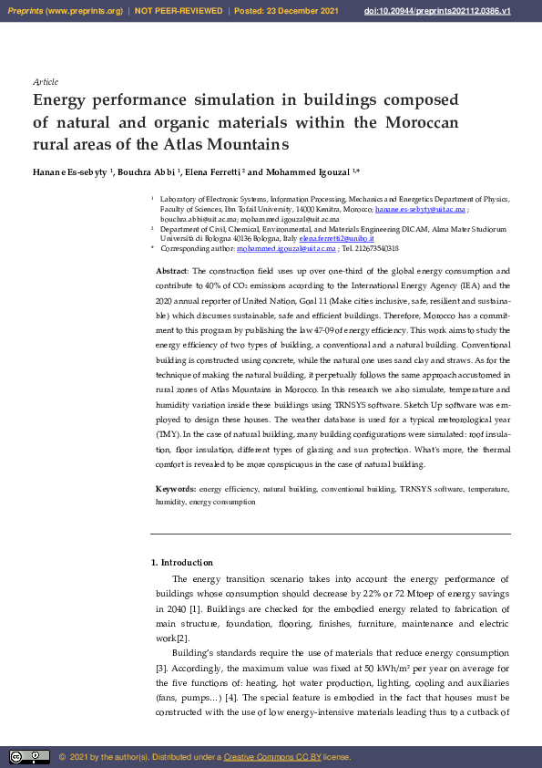Pdf Energy Performance Simulation In Buildings Composed Of Natural And Organic Materials