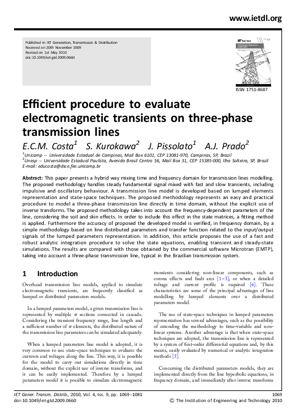 Pdf Efficient Procedure To Evaluate Electromagnetic Transients On