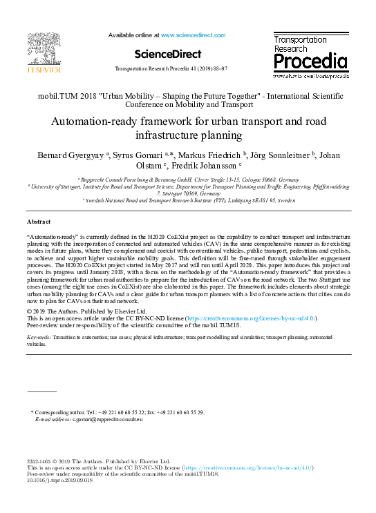 (PDF) Automation-ready framework for urban transport and road ...
