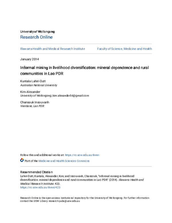 (PDF) Informal Mining in Livelihood Diversification