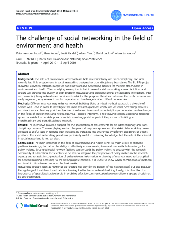 (PDF) The challenge of social networking in the field of environment ...