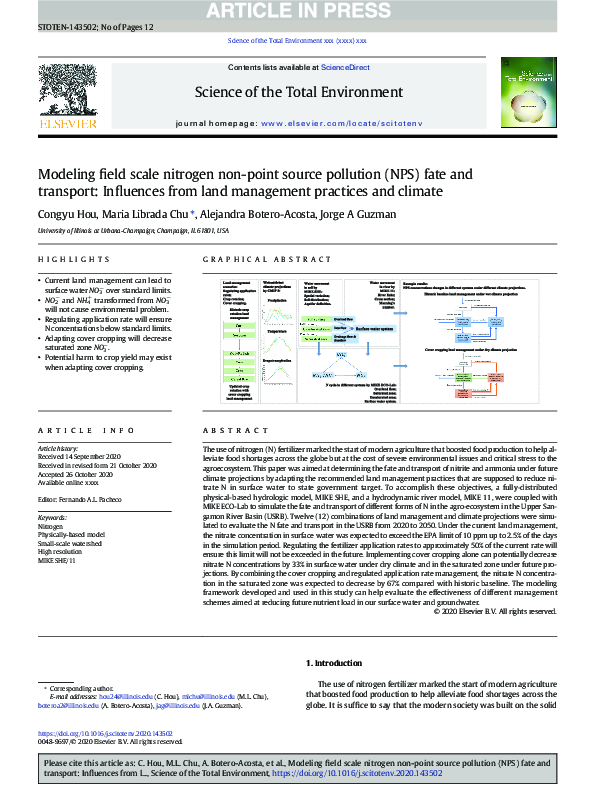 (PDF) Modeling field scale nitrogen non-point source pollution (NPS) fate and transport ...
