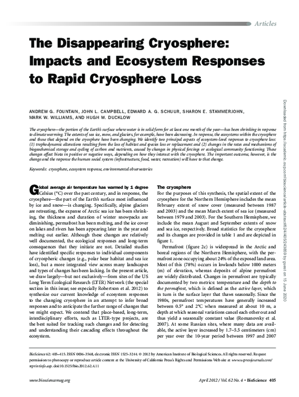 (PDF) The Disappearing Cryosphere: Impacts and Ecosystem Responses to ...