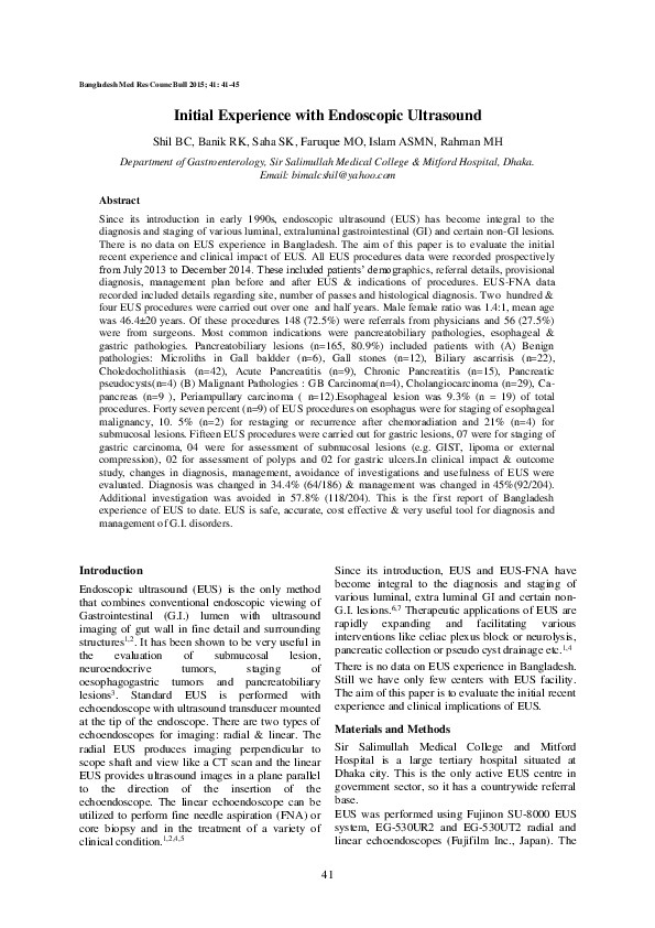 (PDF) Initial Experience with Endoscopic Ultrasound in Determining ...