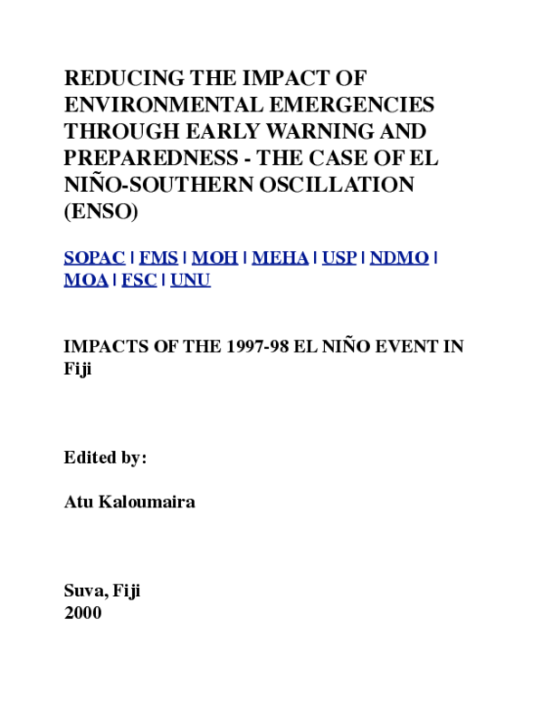 (PDF) Reducing the Impacts of Environmental Emergencies Through Early Warning and Preparedness ...