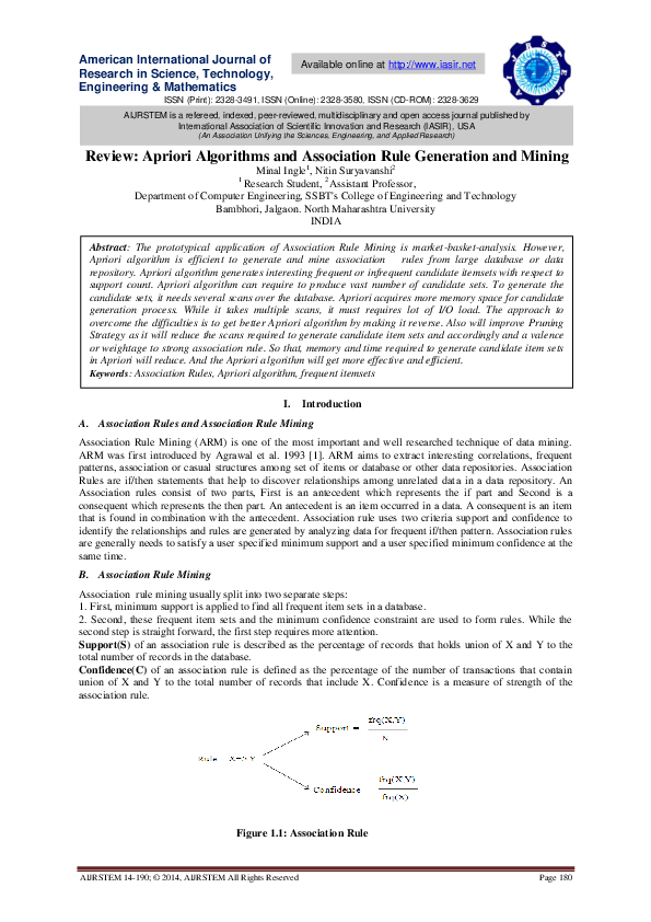 (PDF) Review: Apriori Algorithms and Association Rule Generation and Mining