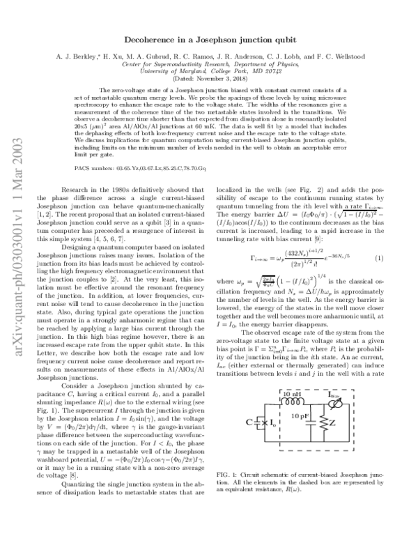 (PDF) Decoherence in a Josephson-junction qubit