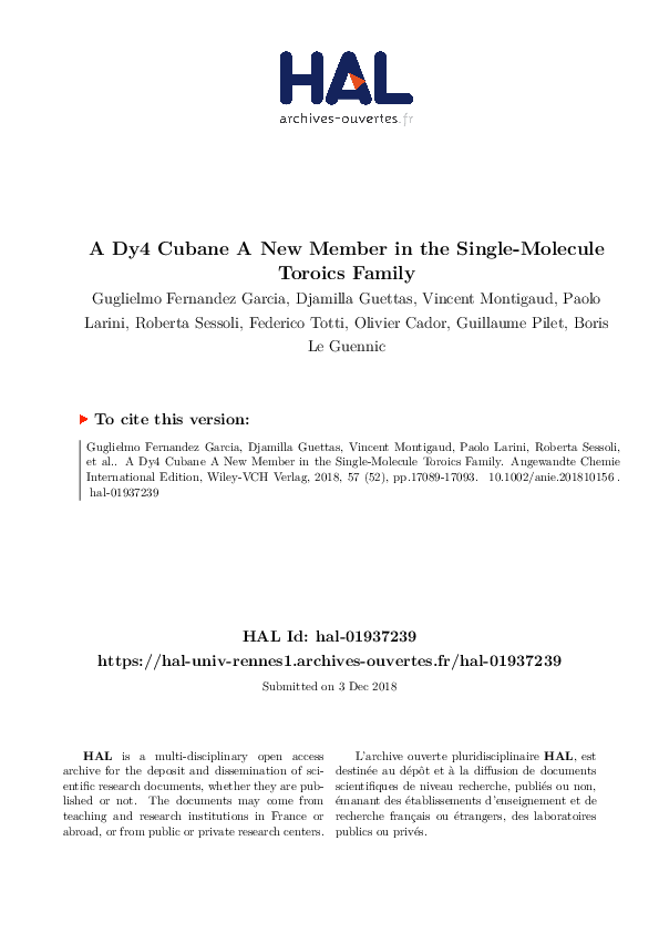 (PDF) A Dy 4 Cubane: A New Member in the Single‐Molecule Toroics Family ...