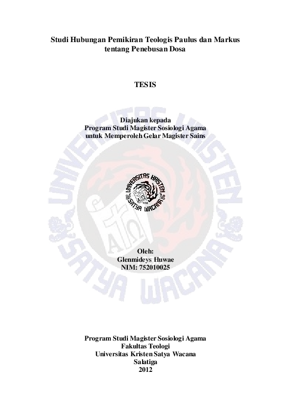 (PDF) Studi Hubungan Pemikiran Teologis Paulus dan Markus tentang ...