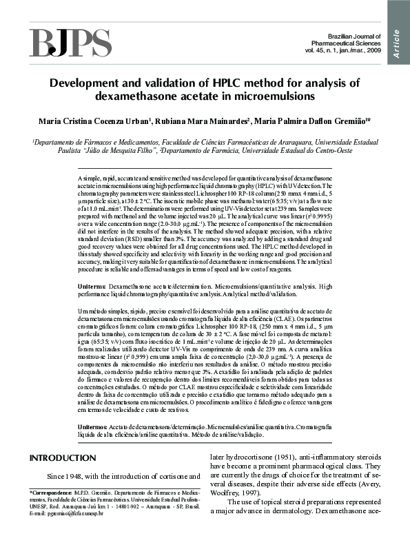 (PDF) Development and validation of HPLC method for analysis of ...