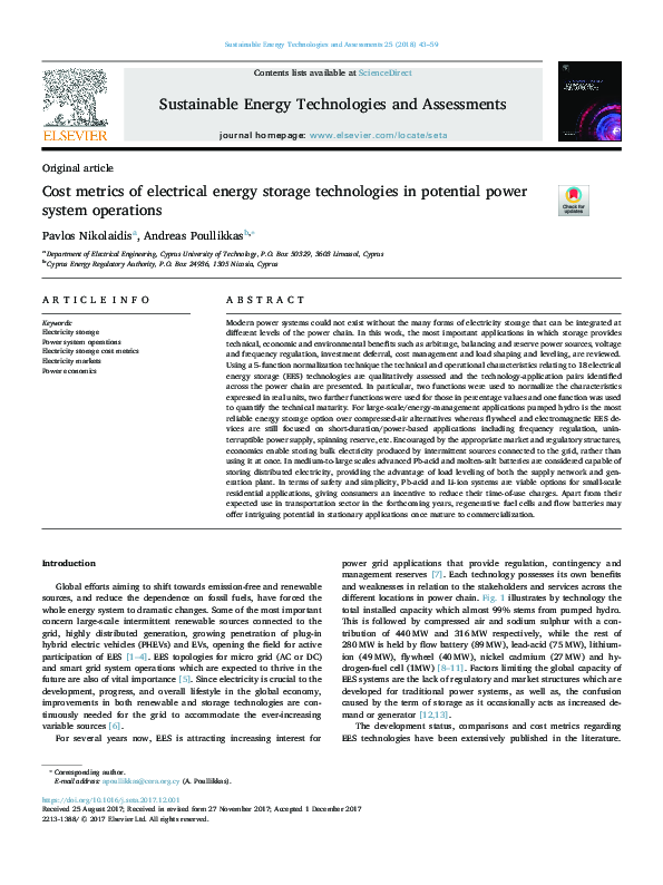 (PDF) Cost metrics of electrical energy storage technologies in ...