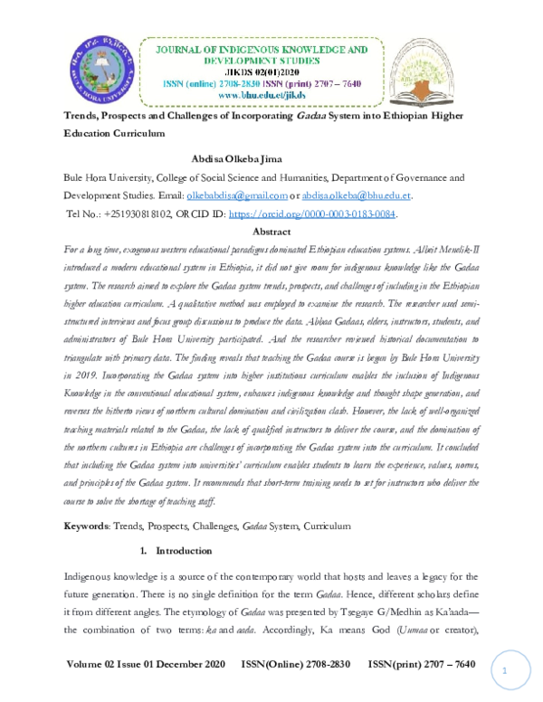 (PDF) Trends, Prospects and Challenges of Incorporating Gadaa System ...