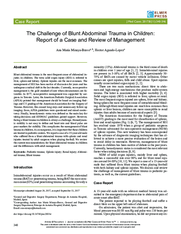 (PDF) The Challenge of Blunt Abdominal Trauma in Children: Report of a ...