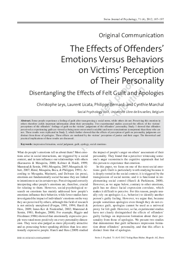 (PDF) The Effects of Offenders’ Emotions Versus Behaviors on Victims ...