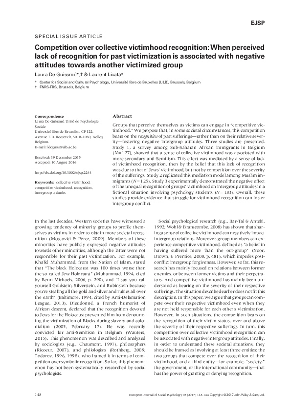 (PDF) Competition over collective victimhood recognition: When ...