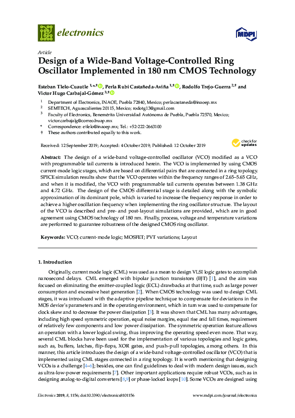 (PDF) Design of a Wide-Band Voltage-Controlled Ring Oscillator Implemented in 180 nm CMOS Technology