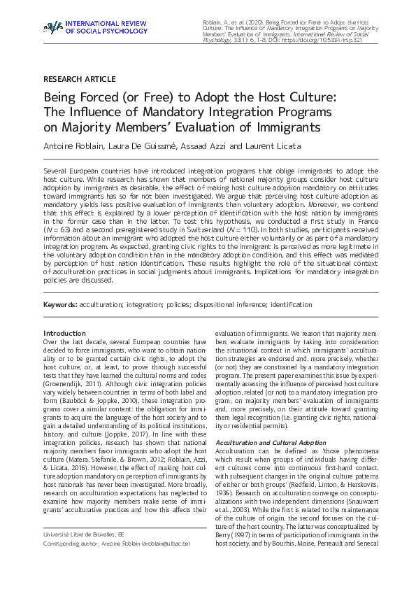 (PDF) Why do majority members prefer immigrants who adopt the host ...