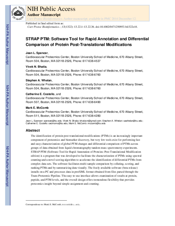 (PDF) STRAP PTM: Software Tool for Rapid Annotation and Differential ...