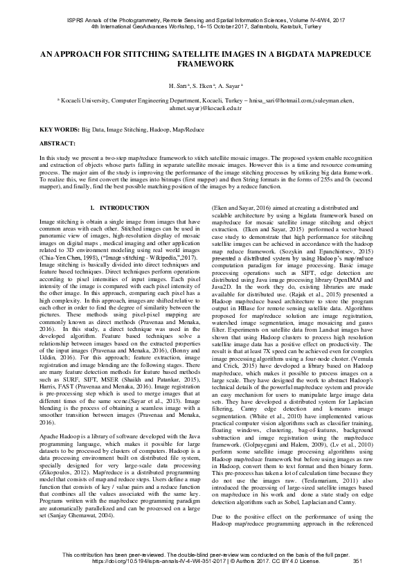 (PDF) An Approach for Stitching Satellite Images in a Bigdata Mapreduce Framework