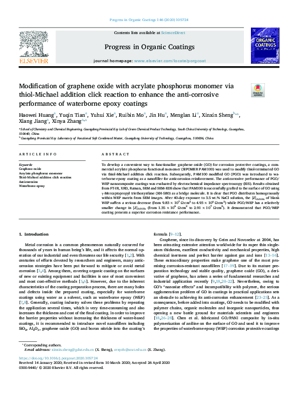 (PDF) Modification of graphene oxide with acrylate phosphorus monomer ...