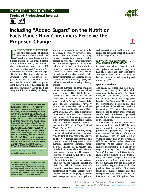 (PDF) Including "Added Sugars" on the Nutrition Facts Panel: How ...