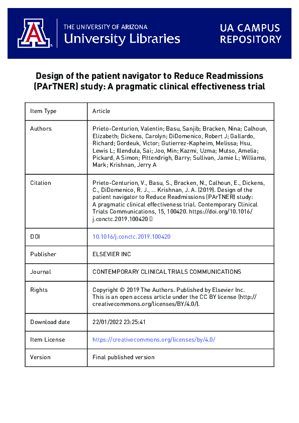 (PDF) Design of the patient navigator to Reduce Readmissions (PArTNER ...