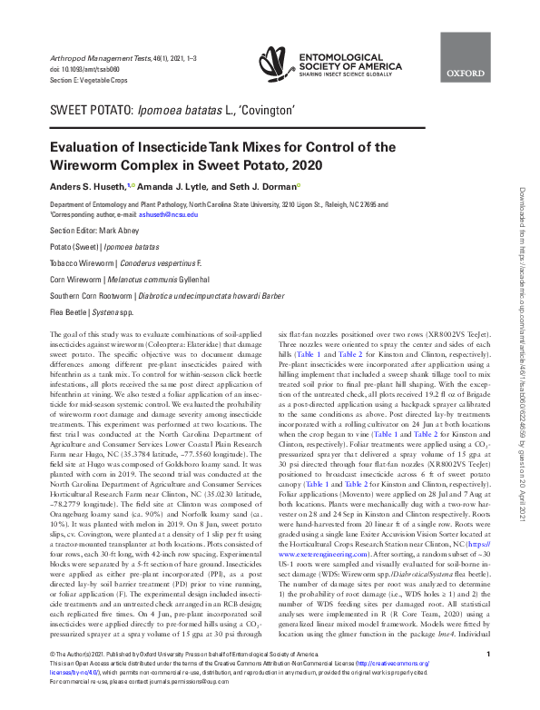 (PDF) Evaluation of Insecticide Tank Mixes for Control of the Wireworm ...