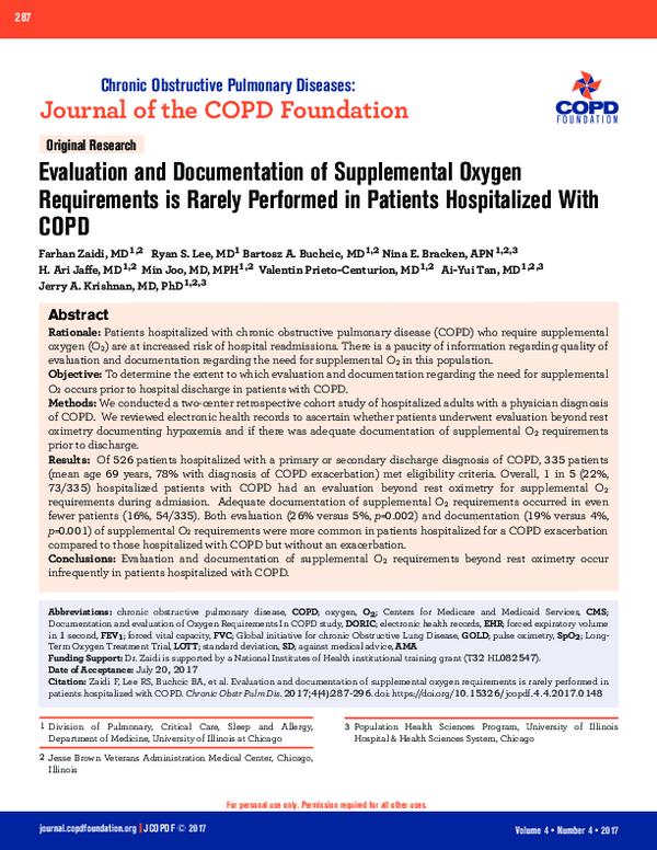 (PDF) Evaluation and Documentation of Supplemental Oxygen Requirements ...