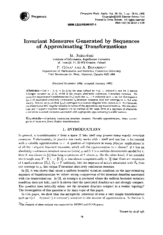 Pdf Invariant Measures Generated By Sequences Of Approximating Transformations Abraham