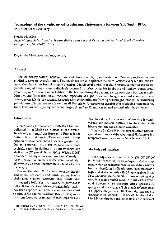 (PDF) Autecology of the cryptic mysid crustacean,Heteromysis formosa S ...