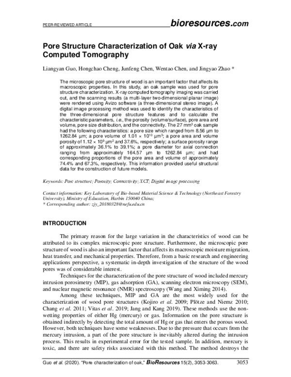 (PDF) Pore structure characterization of oak via X-ray computed tomography