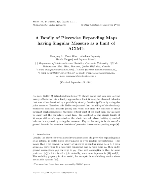 (PDF) Family of piecewise expanding maps having singular measure as a ...