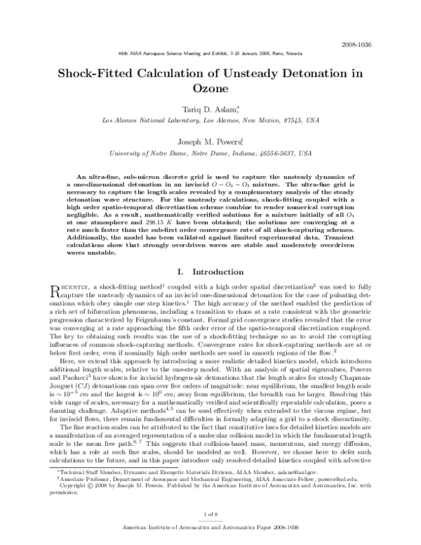 (PDF) Shock-Fitted Calculations of Unsteady Detonation in Ozone