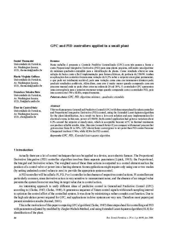 (PDF) GPC and PID controllers applied in a small plant