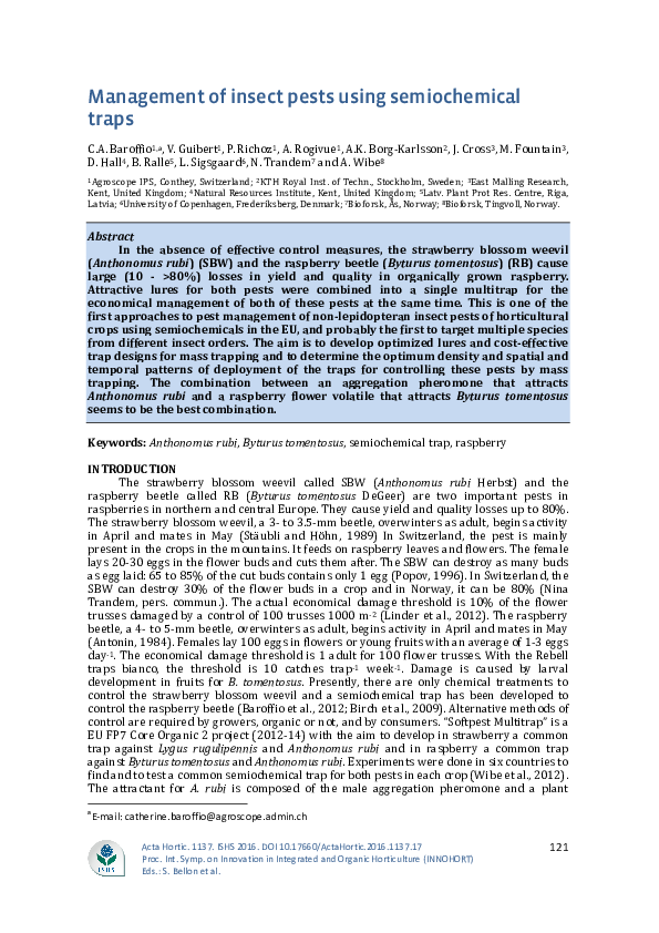 (PDF) Management of insect pests using semiochemical traps | Michelle Fountain - Academia.edu