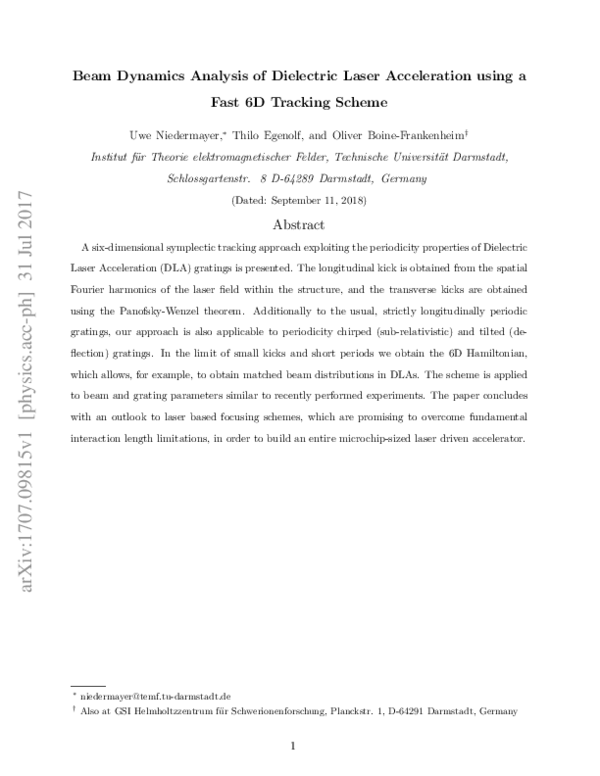 (PDF) Beam dynamics analysis of dielectric laser acceleration using a ...